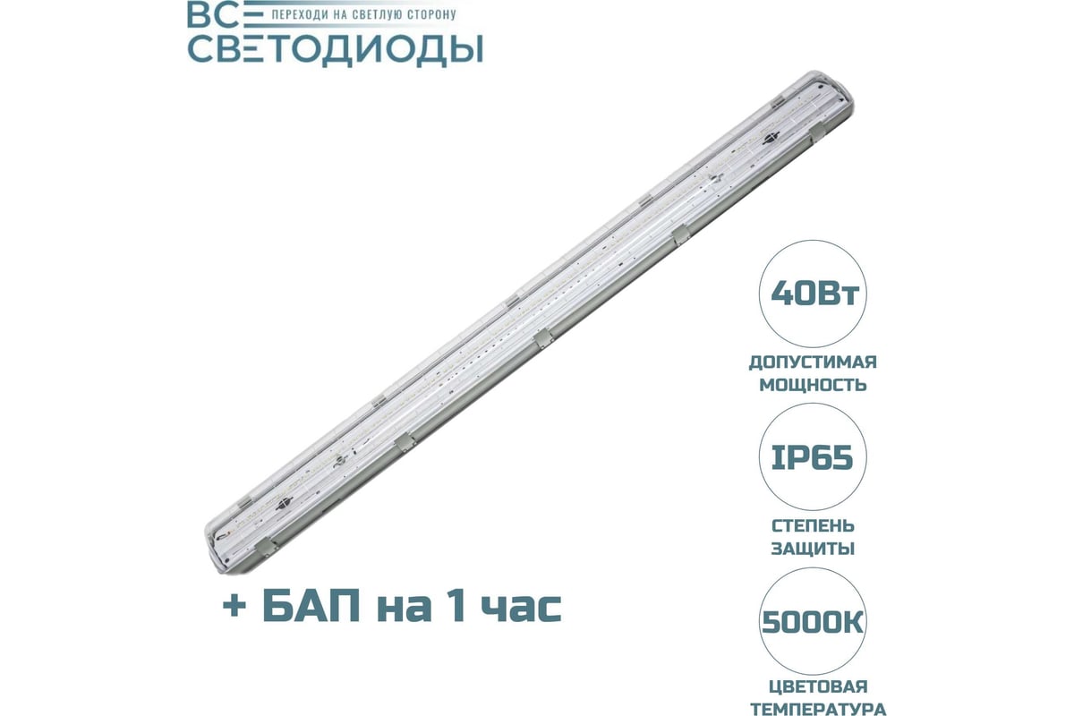 Аварийный светодиодный светильник ВСЕСВЕТОДИОДЫ Айсберг 40Вт, 5000Lm, IP65, 5000-5500К ...