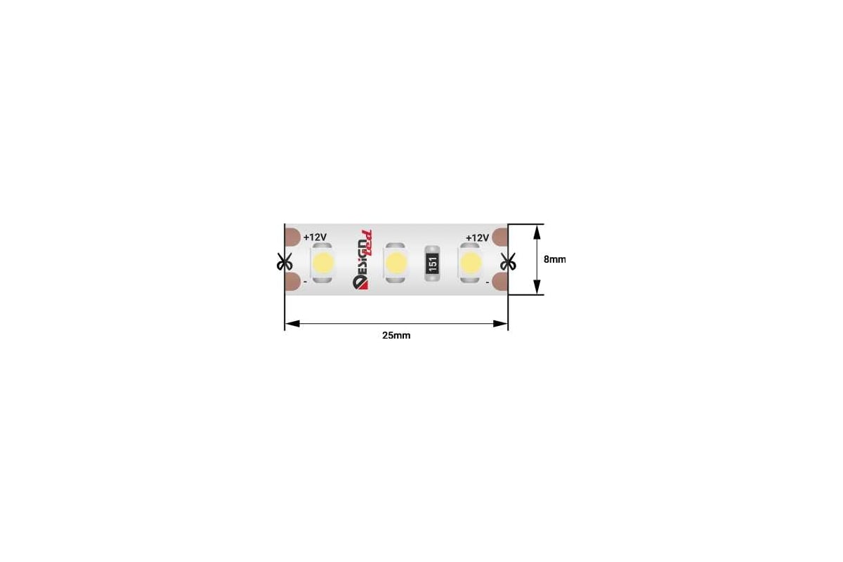 Светодиодная лента DesignLed DSG 3528 120L-V12-IP65, 6000K, 120 LED, 9. ...