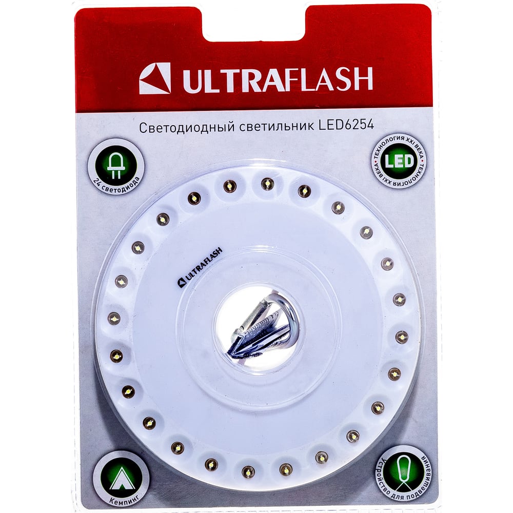 Светодиодный фонарь Ultraflash LED 6254 (4XR6, 24LED, застежка, пластик, блистер) 10476 ...