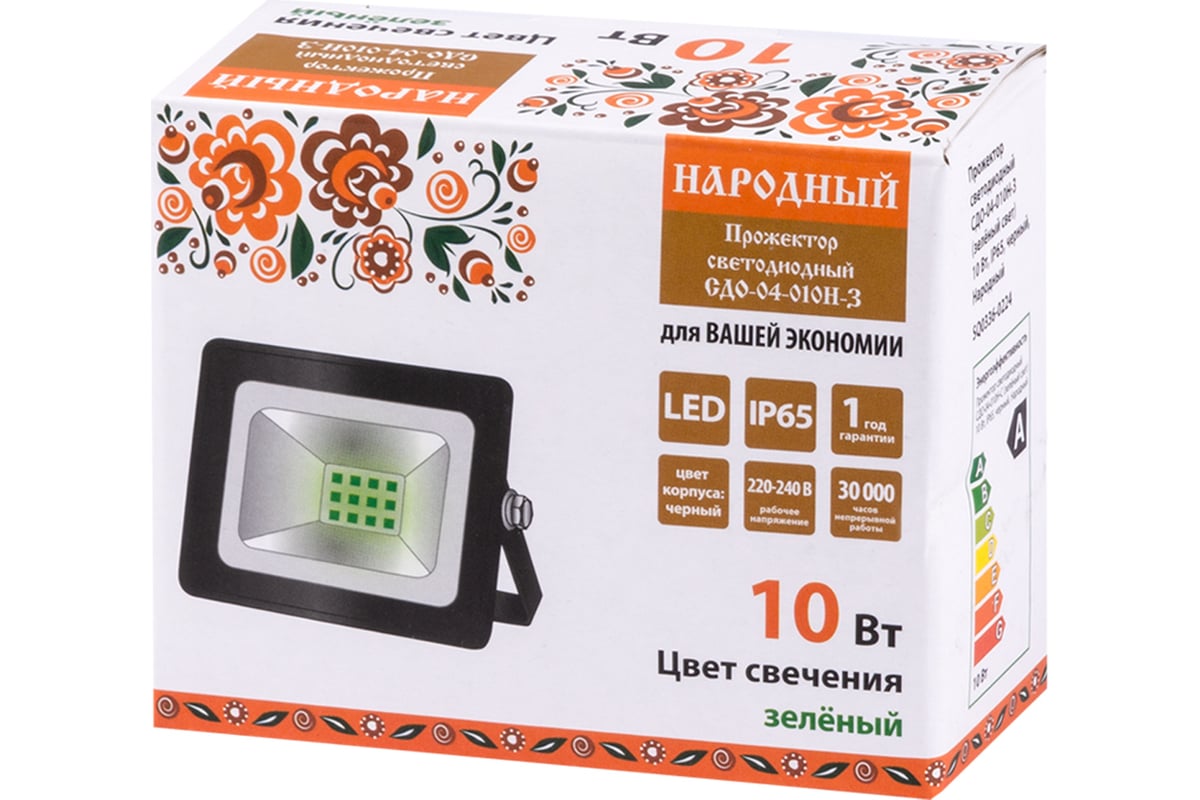 Светодиодный прожектор TDM СДО-04-010Н-З зеленый свет, 10 Вт, IP65 ...
