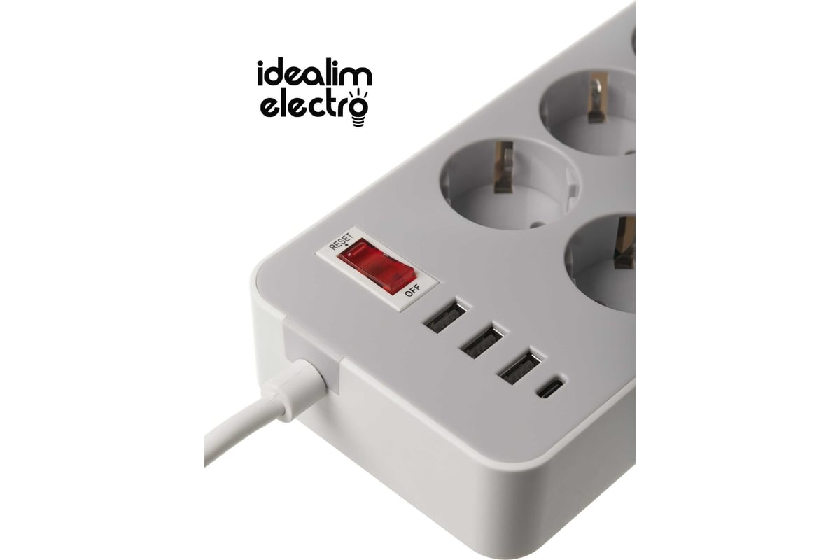 Удлинитель idealim сетевой фильтр электрический с USB и Type-C ...