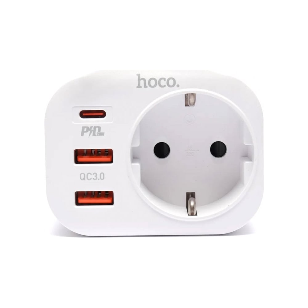 Однорозеточный сетевой фильтр Hoco ns3, 2xusb-a; type-c, 3а, белый, 6931474766175 - выгодная ...