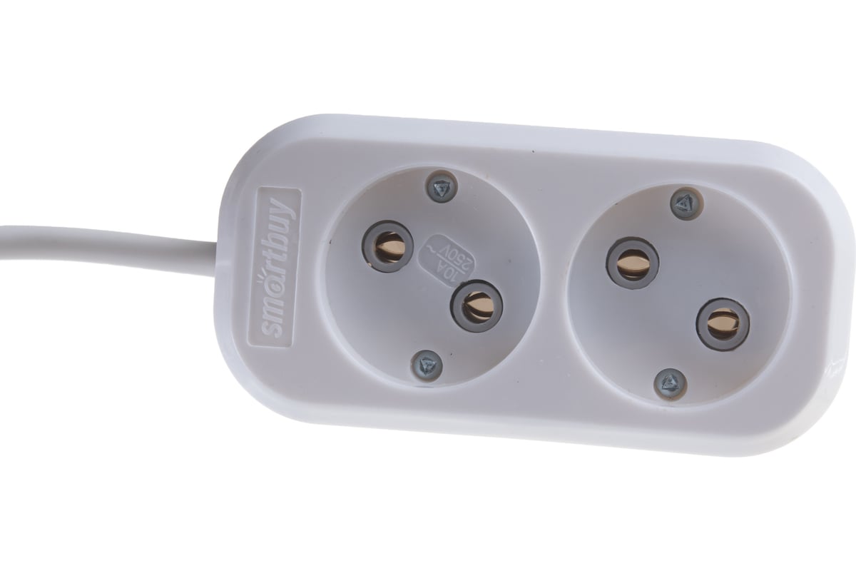 Удлинитель Smartbuy 2 гнезда 2 метра 10А/2,2кВт без заземления ПВС 2х1 ...