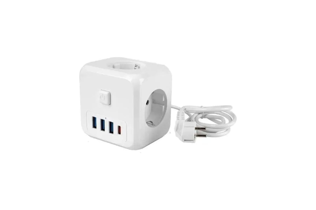 Удлинитель-тройник idealim Куб с USB и Type-C Cube-3r-3usb-1typeC-1,3M ...