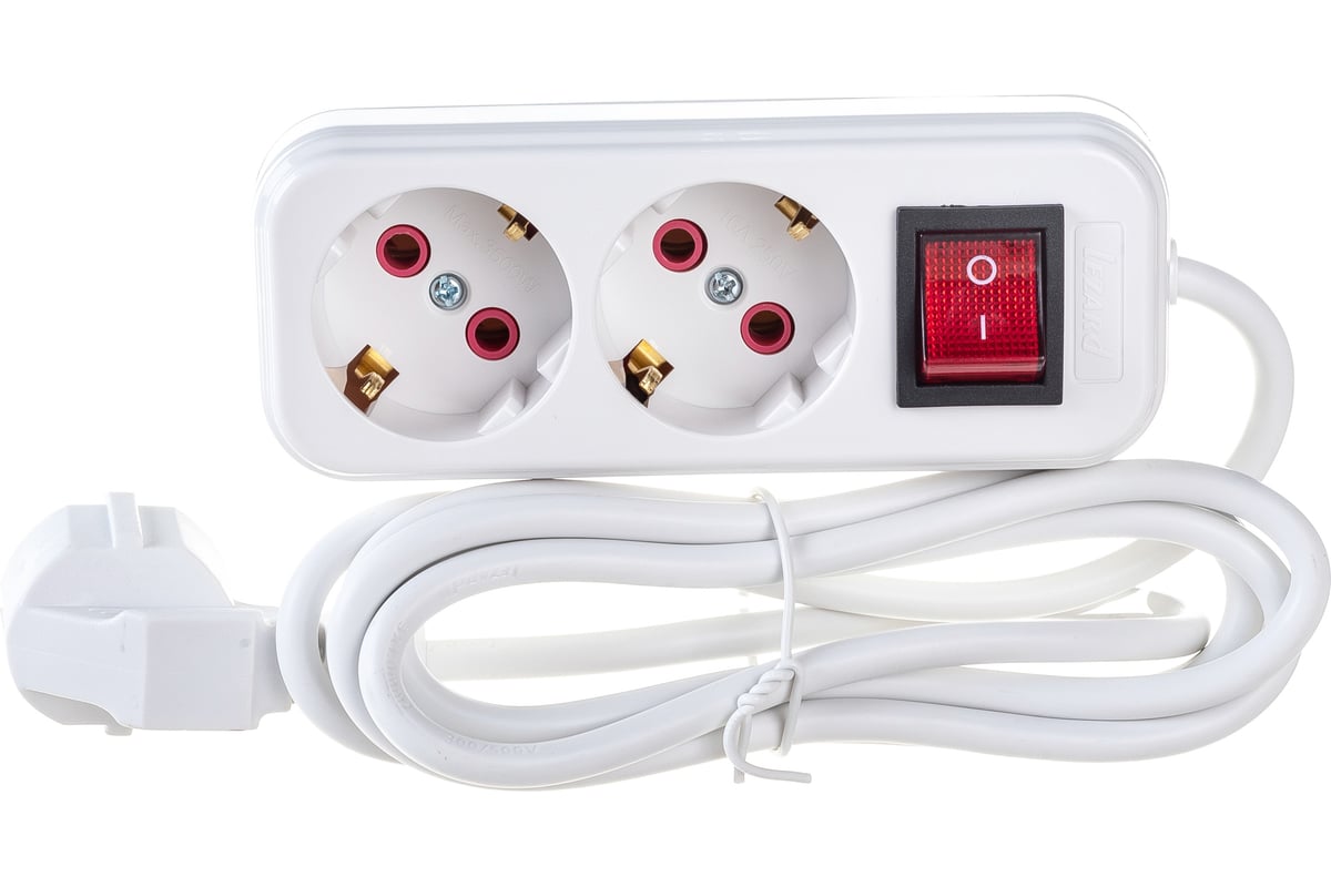 Удлинитель Lezard LILA с заземлением, 2 входа, 2 метра, с выключателем ...