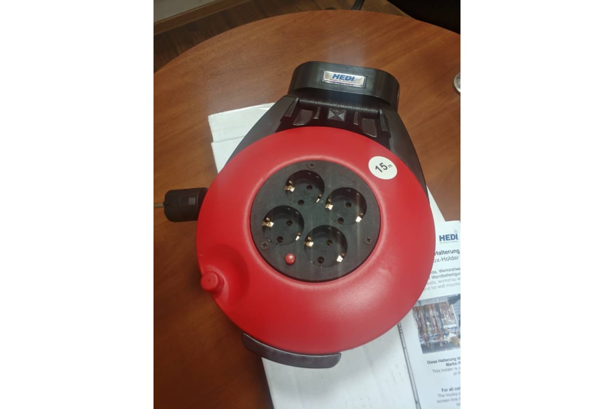 Удлинитель на катушке HEDI H05VV-F 15 метров 4 розетки IP20 3Х1,5 ...