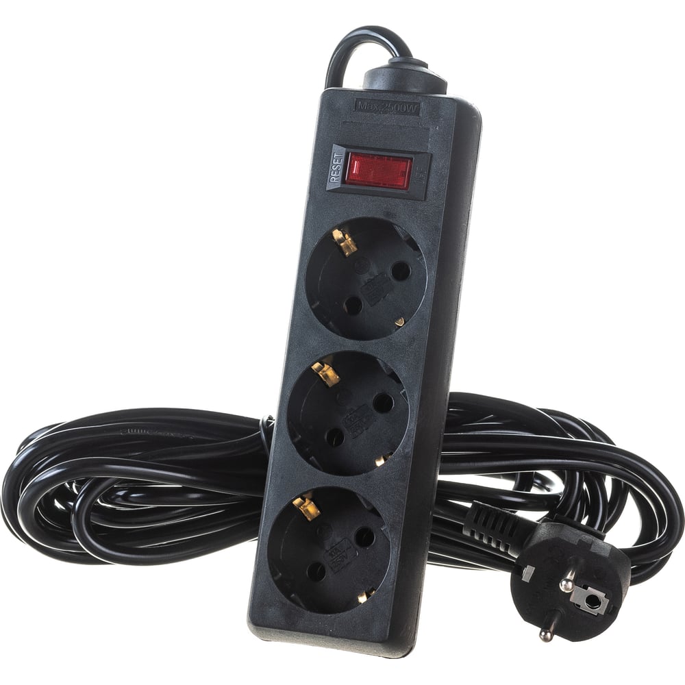 Сетевой фильтр ExeGate SP-3-5B 3 евро с заземлением, 5м, выключатель с ...