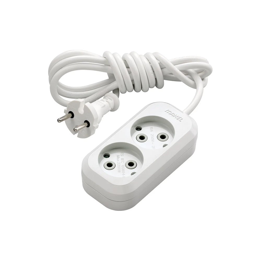 Удлинитель Makel 2х2м, без заземления, 10А, IP20 MGP102 - выгодная цена, отзывы, характеристики ...