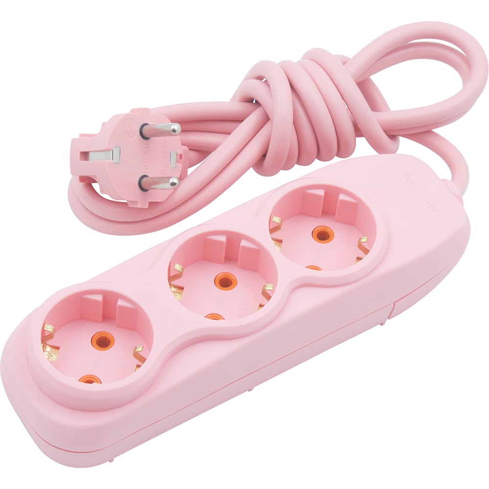 Удлинитель Nilson 3-местный, с заземлением, розовый 2 м 43520102 ...