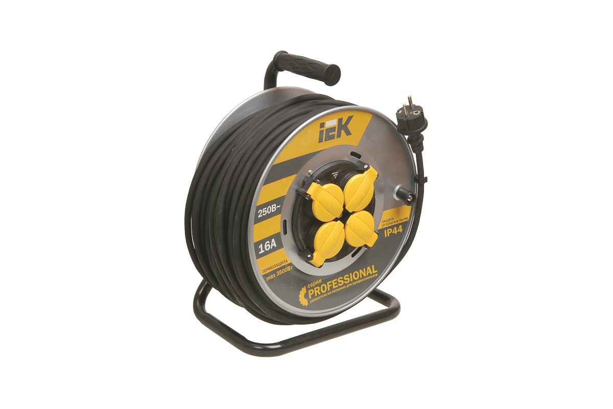 Удлинитель на металлической катушке с термозащитой 4х50м УК50 КГ3х1.5 IP44 IEK Professional ...