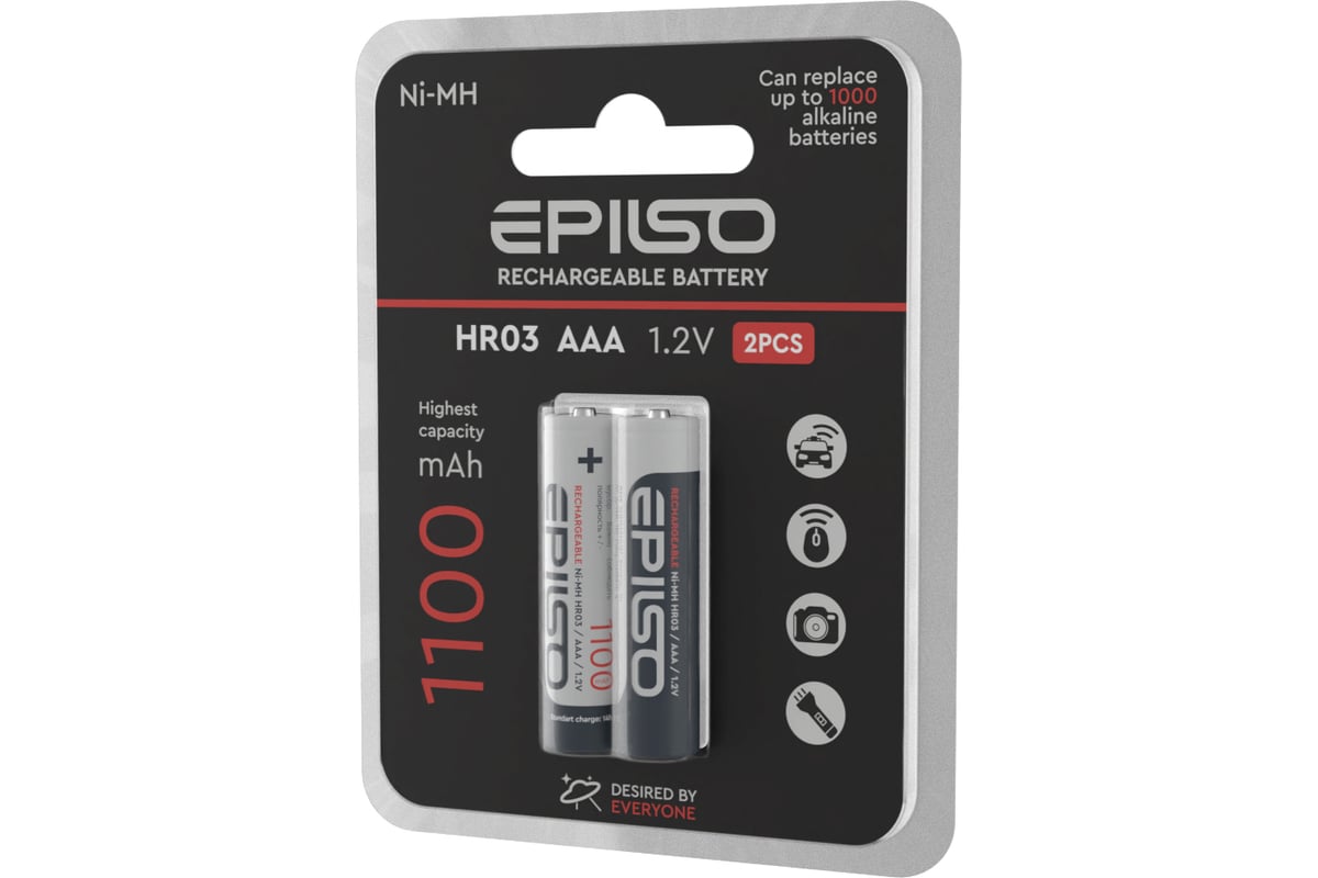 Аккумулятор Epilso никель-металл-гидридный (nimh), hr03/aaa, 1100mah, 2bc, 1.2v EPB-HR03-1.1 ...