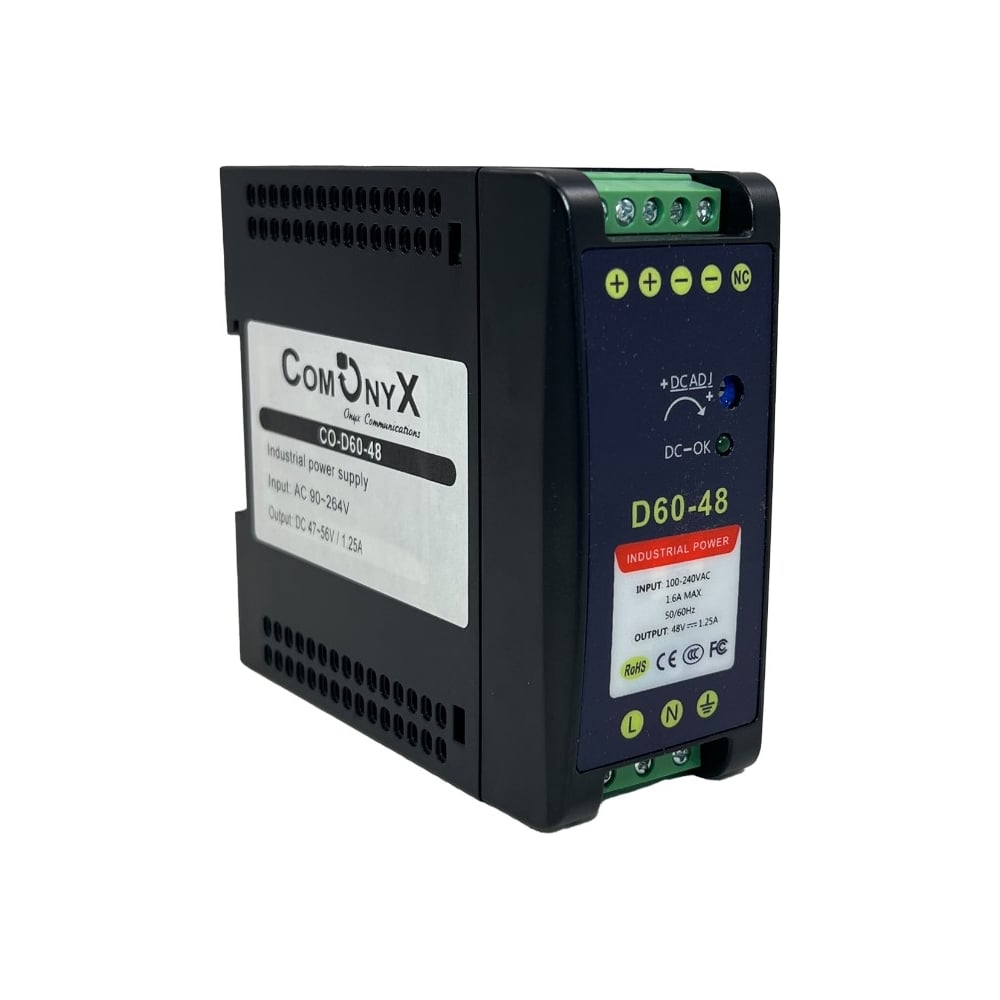 Промышленный блок питания ComOnyx 48В, 1,25А, 60Вт, с креплением на din рейку, co-d60-48 200-048 ...