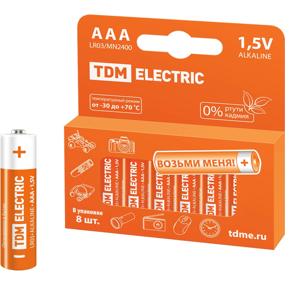 Элемент питания TDM LR03 AAA Alkaline 1,5V PAK-8 SQ1702-0004 - выгодная ...
