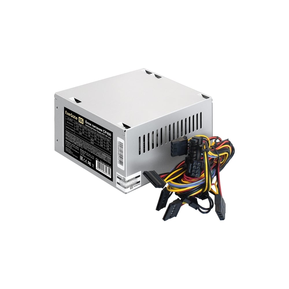 Блок питания ExeGate 400W, CP400 ATX, PC, 8cm fan, 24pin, 4pin, 3xSATA, 2xIDE, кабель 220V в ...