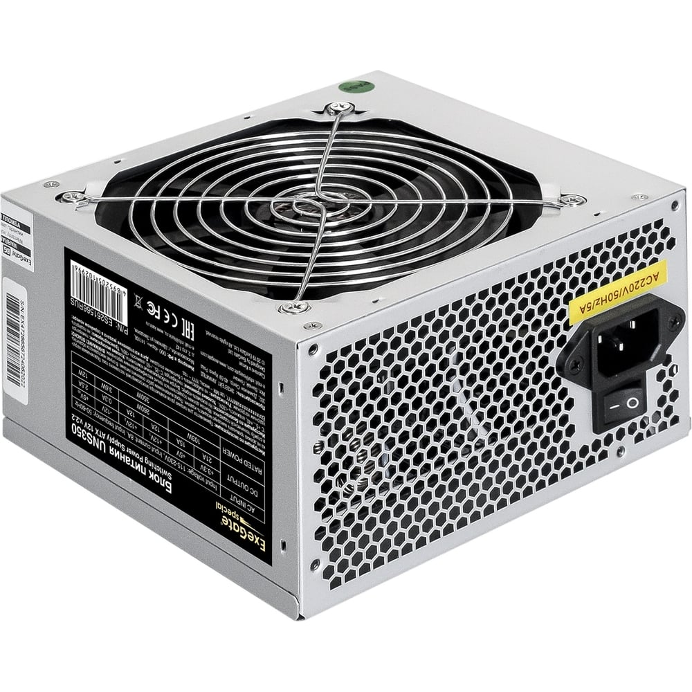 Блок питания ExeGate 350W UNS350 ATX, PC, 12cm fan, 24pin, 4pin, 3xSATA, 2xIDE, кабель 220V в ...