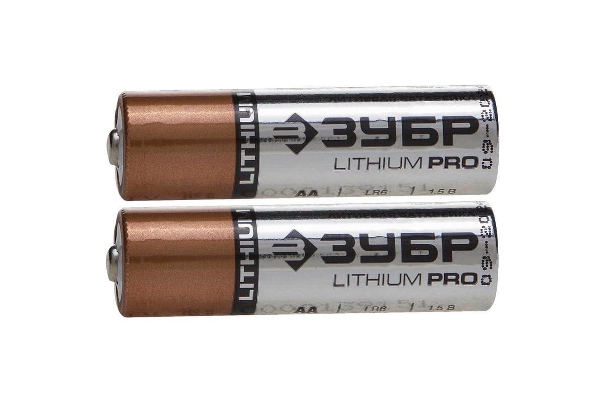 Батарейка Зубр "Lithium PRO", литиевая Li-FeS2, "AA", 1,5 В, 2шт 59202 ...
