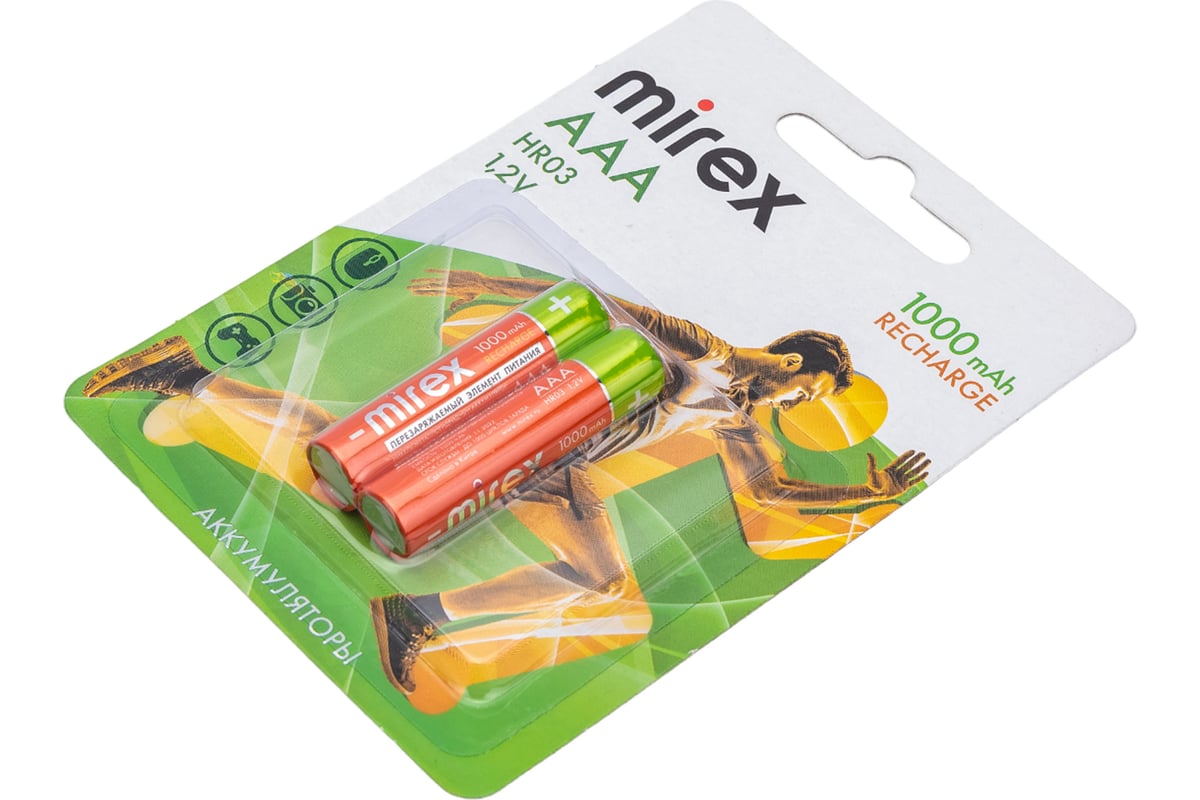 Аккумулятор Mirex, Ni-MH HR03 / AAA 1000mAh 1,2V 2 шт ecopack 23702 ...