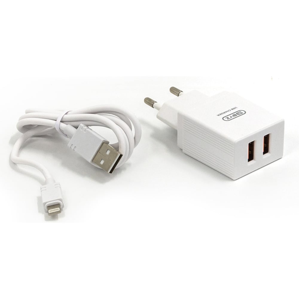 Сетевое зарядное устройство BYZ 2хUSB-А, 2.4А + кабель AM-8pin, 1 м ...