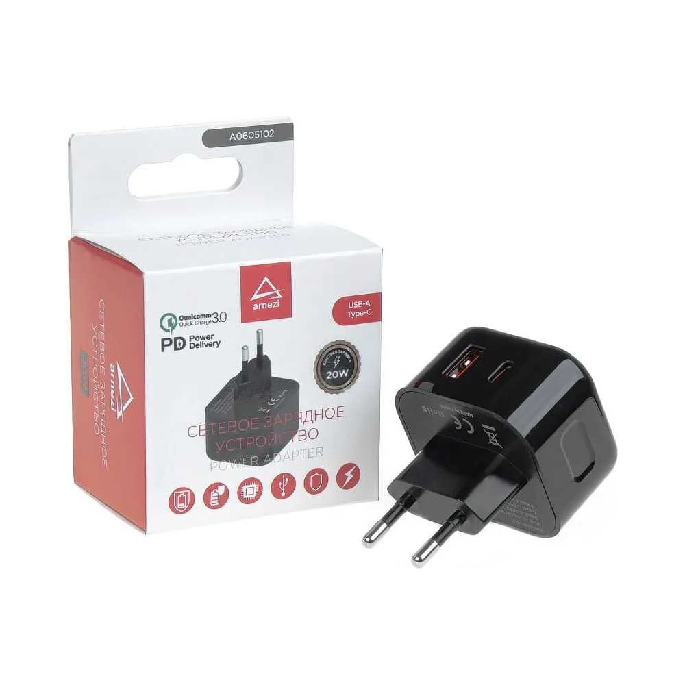 Сетевое зарядное устройство ARNEZI 20W USB-A (QC3.0), Type-C (PD3.0 ...