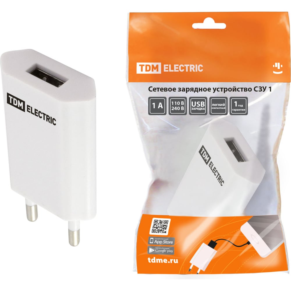 Сетевое зарядное устройство TDM ELECTRIC СЗУ 1, 1 А, 1 USB, белый ...
