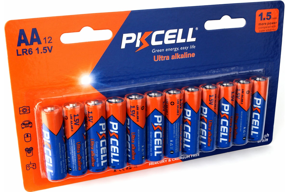 Щелочной/алкалиновый элемент питания PKCELL тип - AA 12 шт в блистере ...