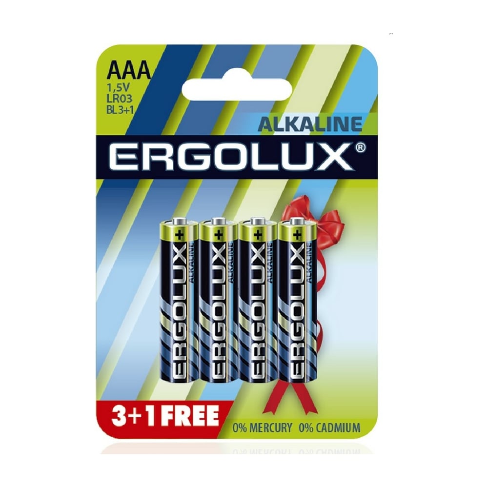 Батарейка Ergolux Alkaline LR03 BL 3+1FREE LR03 BL3+1, 1.5В, блистер 4 ...