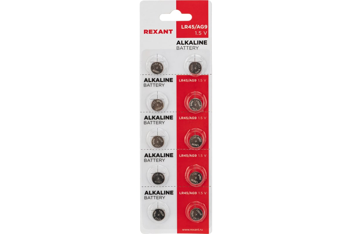 Батарейка REXANT LR45, AG9, LR936, G9, 194, GP94A, 394, SR936W 10 шт 30 ...