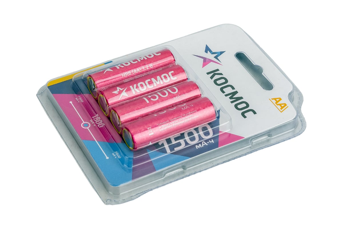 Аккумулятор КОСМОС 1500мАч R6 (AA) NiMH 4BL, KOCR6NIMH1500mAh4BL ...