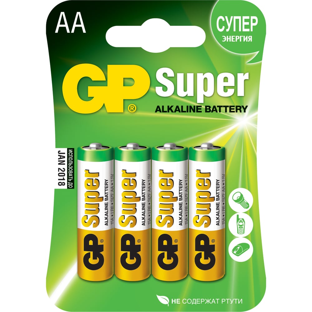 Батарейка пальчиковая Super Alkaline LR6 4шт GP 15A-BC4/15A-CR4/15A ...