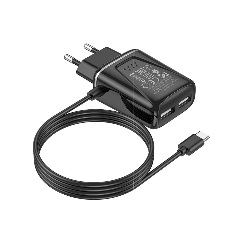 СЗУ Borofone ba50a beneficence 2xusb, 2.1а, интегрированный кабель type ...