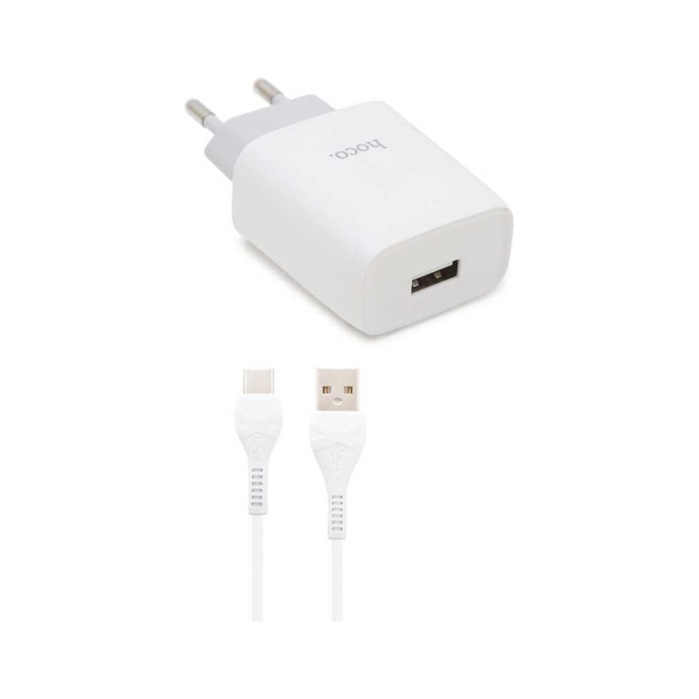 Сзу Hoco c72a glorious 1xusb, 2.1а + usb кабель type-c, 1м (белый) 0L ...