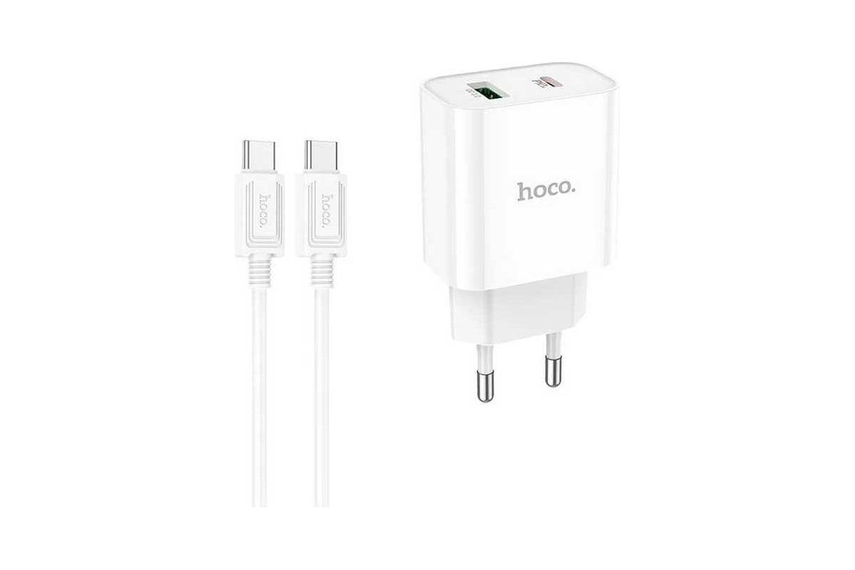 Сзу Hoco c80a plus rapido 1xusb, 1xusb-c, 3а, pd20w, qc3.0 + usb-c кабель type-c, 1м (белый) 0L ...