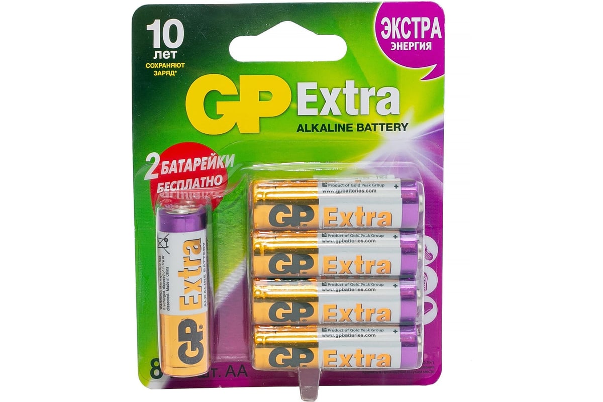 Батарейки GP АА пальчиковые алкалиновые Extra Alkaline, набор 10 шт (15AXA21-BC10) 15783879 ...