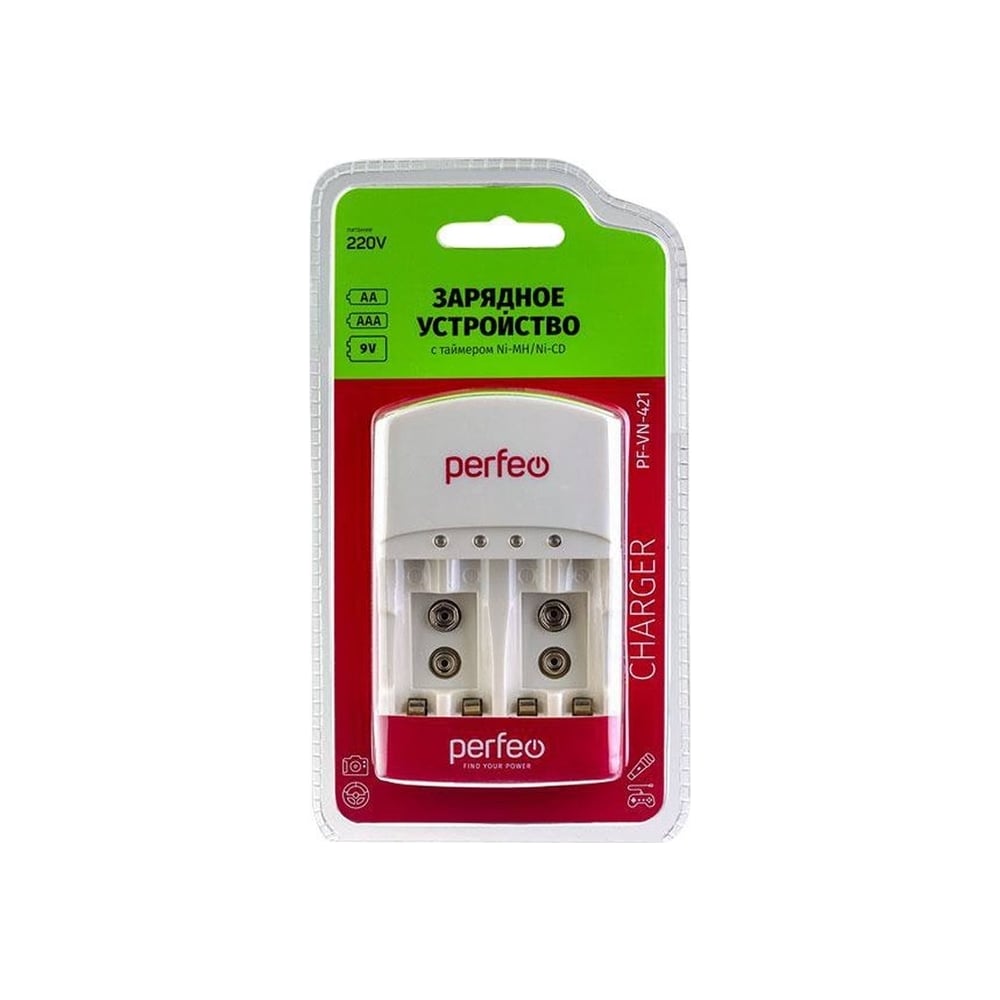 Зарядное устройство Perfeo PF-VN-421 Ni-MH/CD, 220V, 4 слота, AA/AAA/9V, таймер 30015283 ...