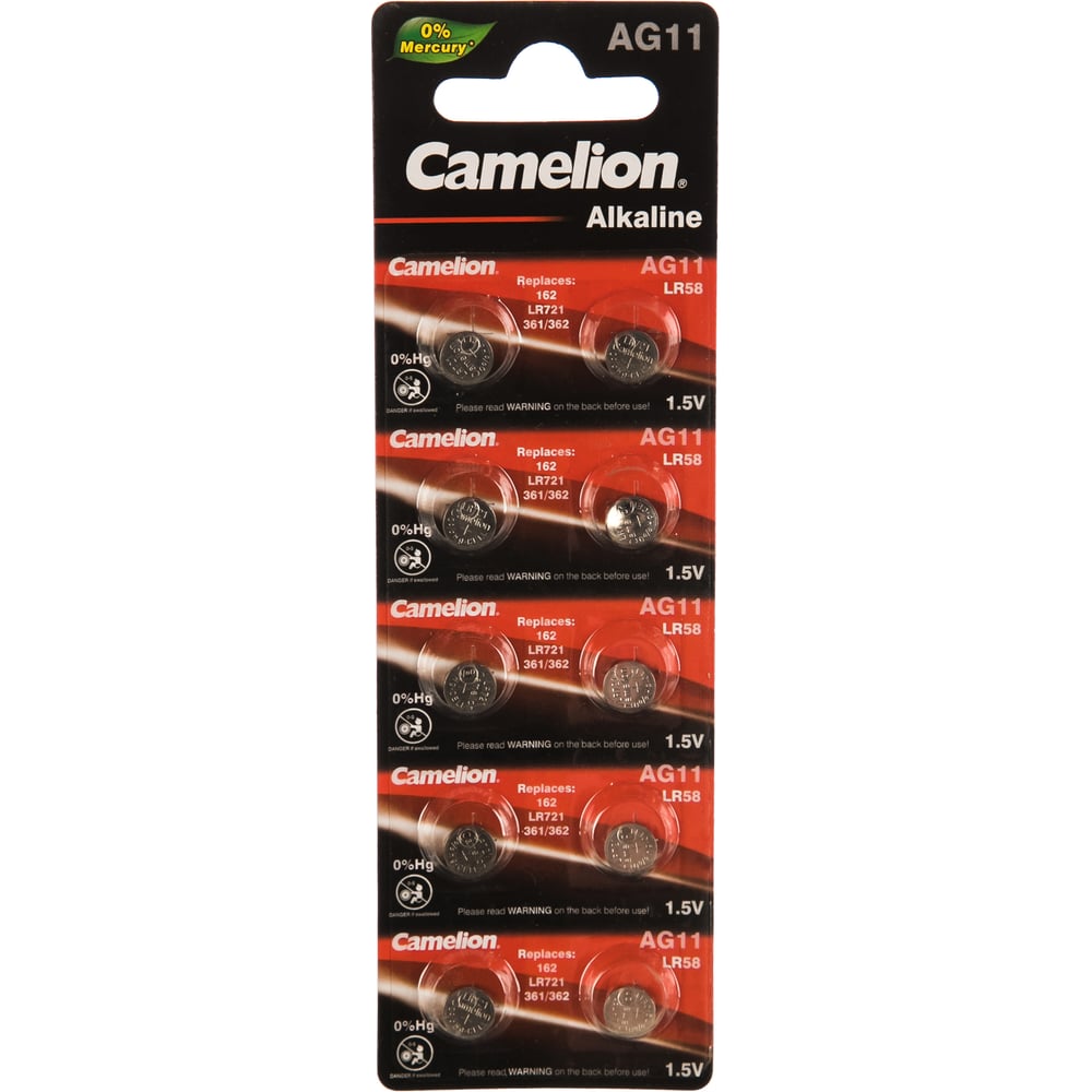 Батарейка для часов Camelion G11 BL-10 Mercury Free AG11-BP10 0%Hg 362A/LR721/162 12819 ...