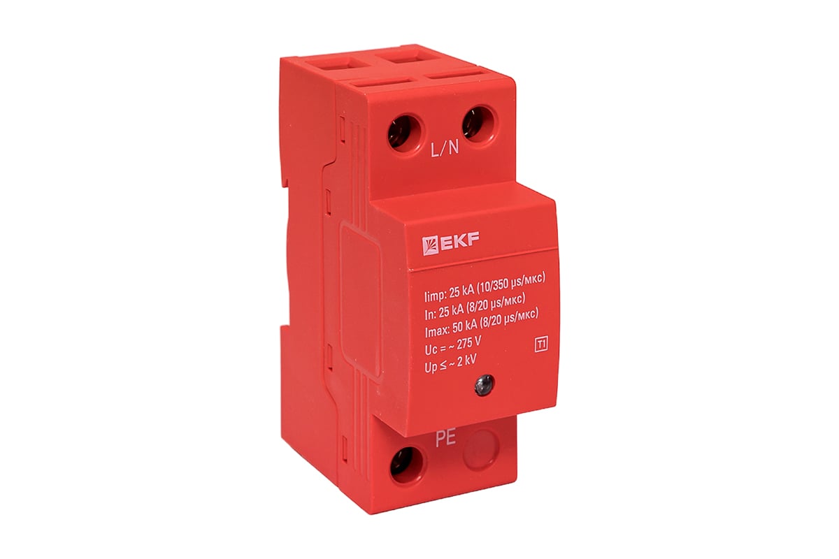 Устройство защиты от импульсных перенапряжений EKF Класс 1 Iimp 25kA (10/350μs) 1P spd-t1-1p ...