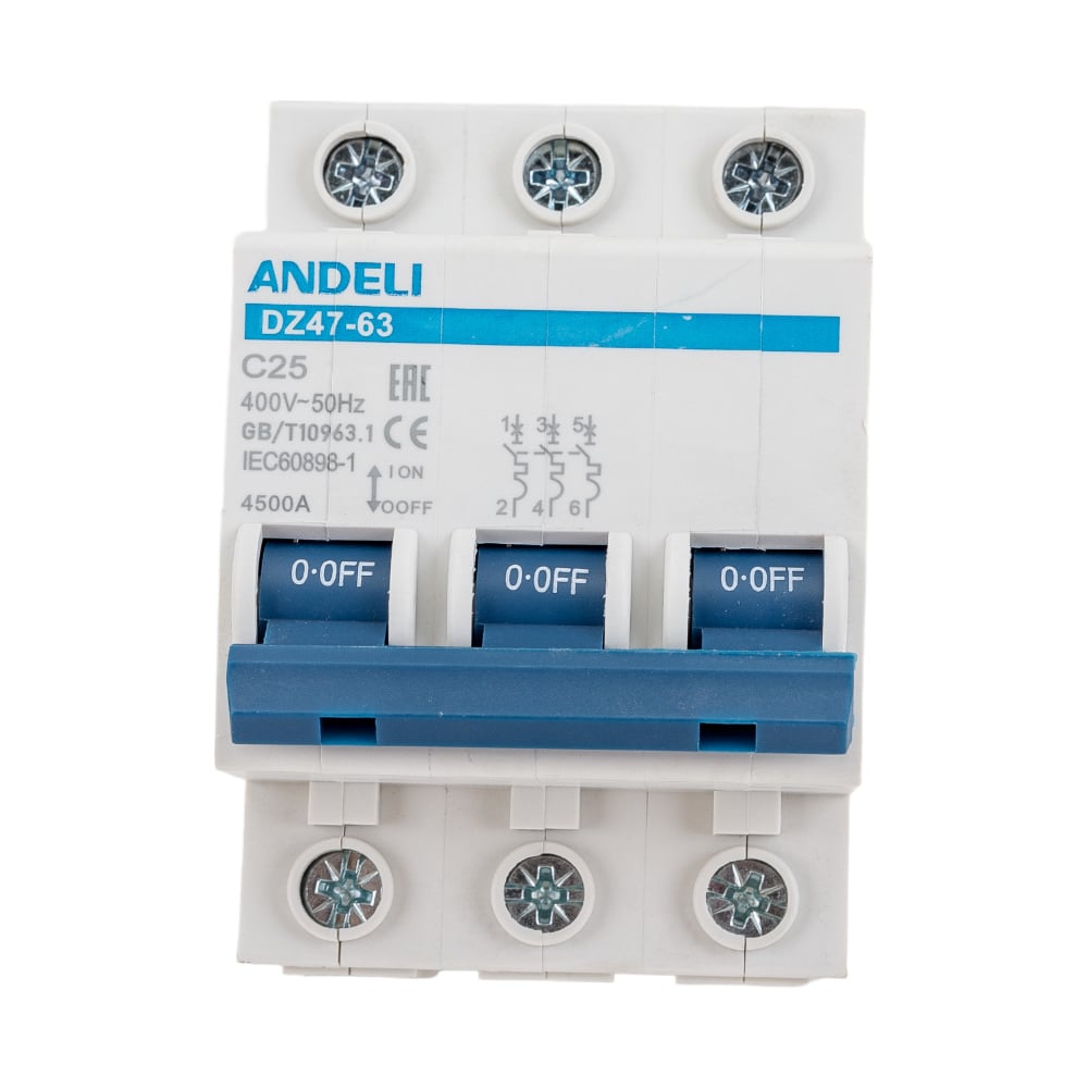Автоматический выключатель ANDELI DZ47-63/3P 25A 4.5kA тип C ADL01-094 - выгодная цена, отзывы ...
