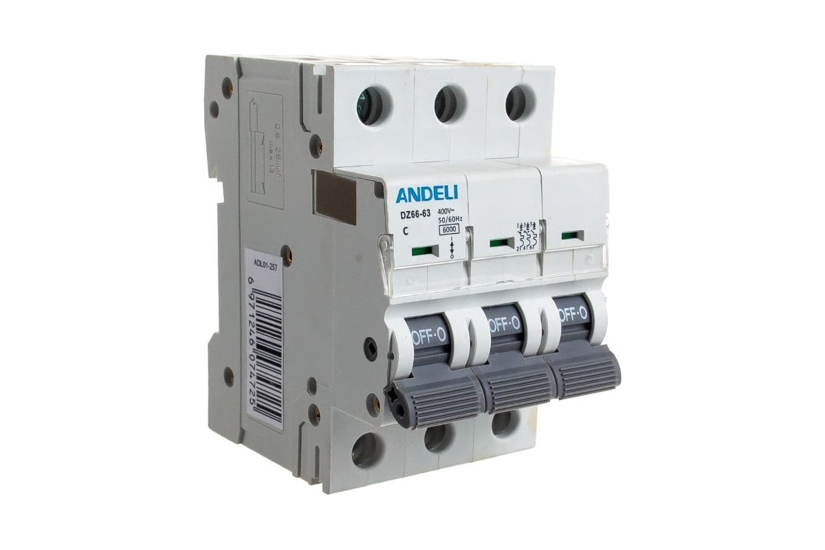Автоматический выключатель ANDELI DZ66-63/3P 16A 6kA тип C ADL01-254 ...
