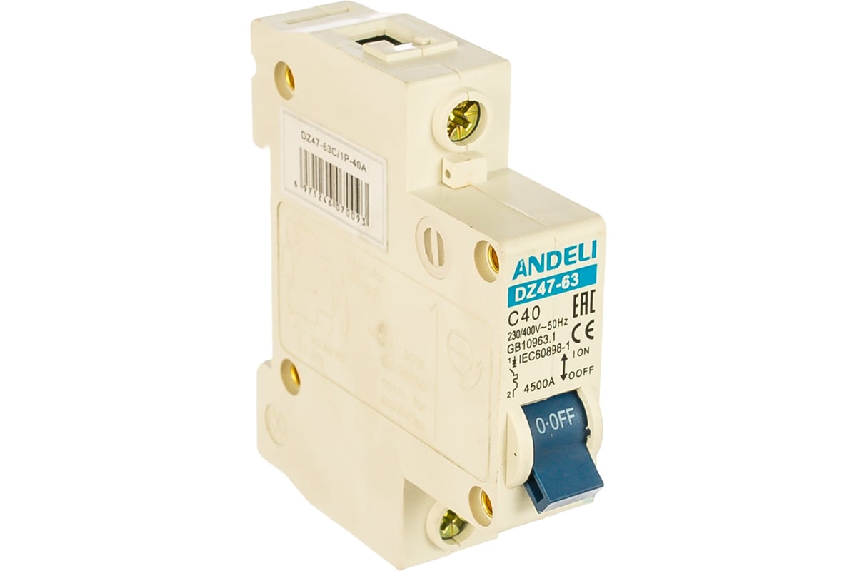 Автоматический выключатель ANDELI DZ47-63/1P 40A 4.5kA х-ка C ADL01-068 - выгодная цена, отзывы ...