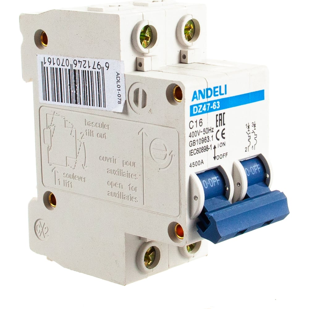 Автоматический выключатель ANDELI DZ47-63/2P 16A 4.5kA тип C ADL01-078 - выгодная цена, отзывы ...