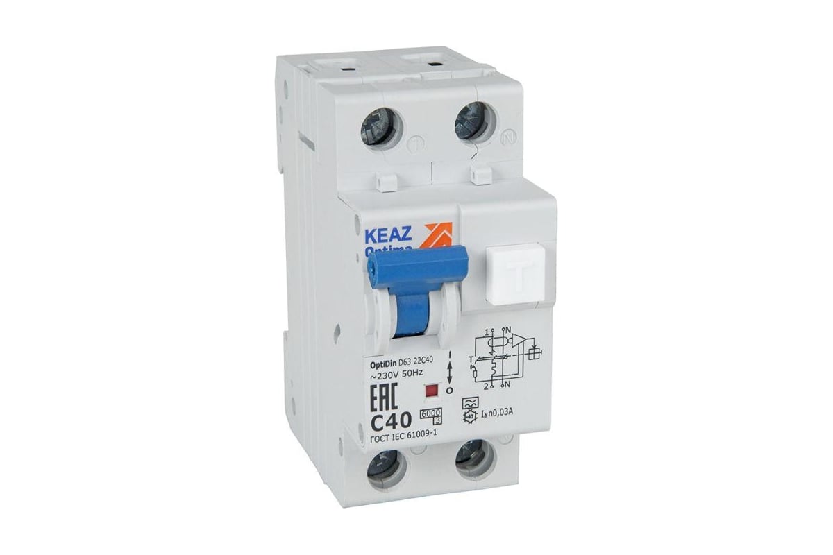 Автоматический выключатель дифференциального тока КЭАЗ 2п C 16А 30мА тип A 6кА OptiDin D63-22C16 ...