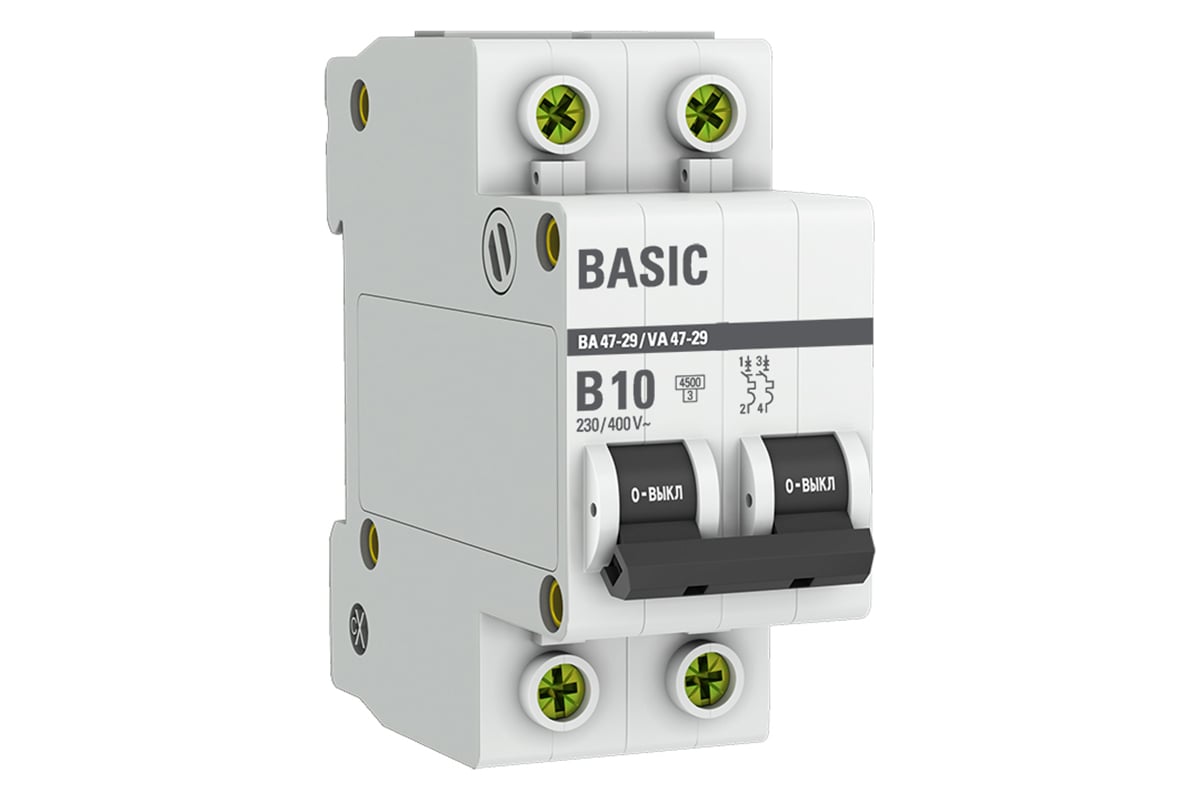 Автоматический выключатель EKF Basic ВА 47-29 2P, 10А, 4,5кА mcb4729-2-10-B - выгодная цена ...