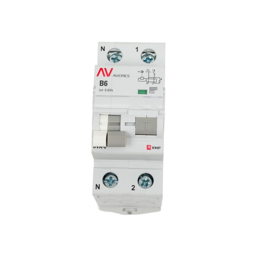 Дифференциальный автомат EKF AVERES DVA-6, 1P+N, 6А, B, 30мА, AC, 6кА ...