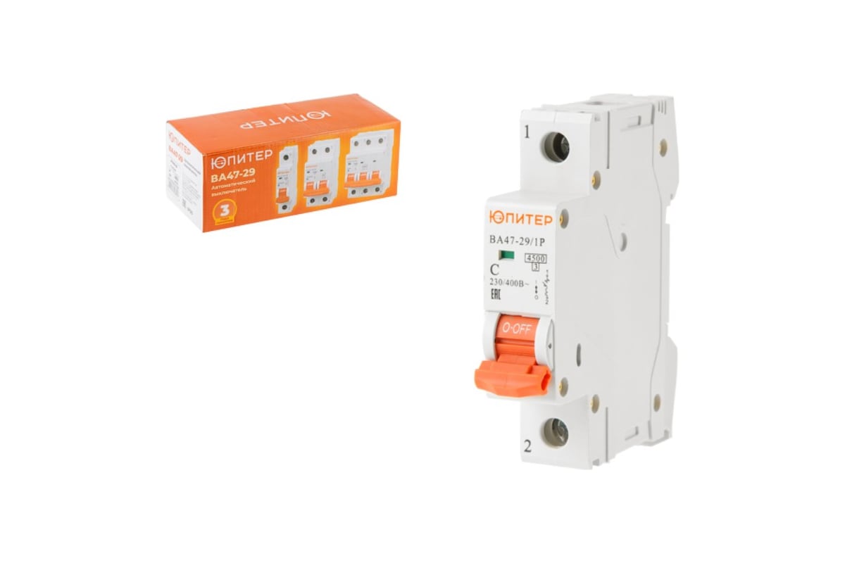Автоматический выключатель ЮПИТЕР ВА47-29 1Р 40А 4,5кА х-ка С JP7501-40 ...