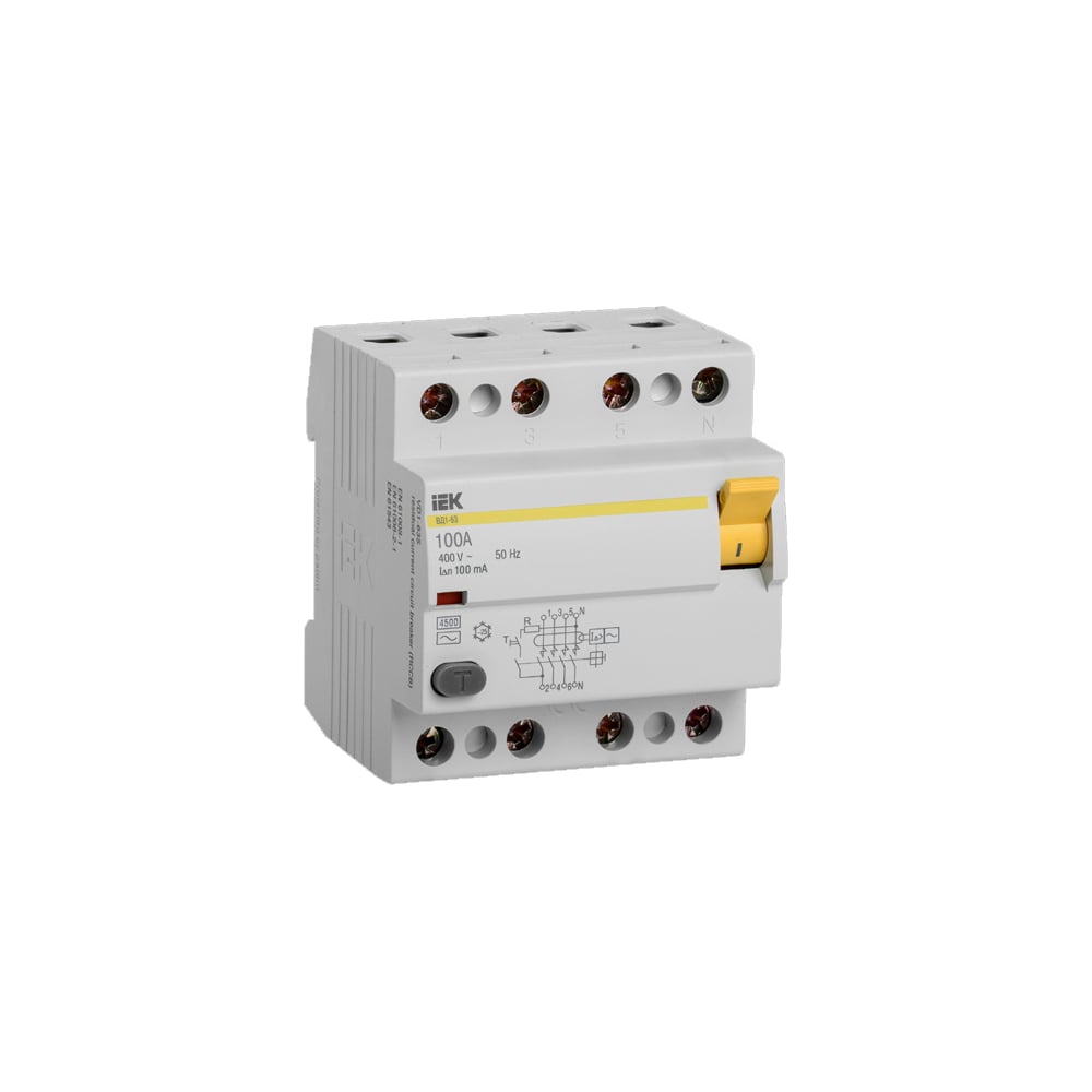Выключатель дифференциального тока IEK ВД1-63, 4п, 100A, 100mA, тип AC ...
