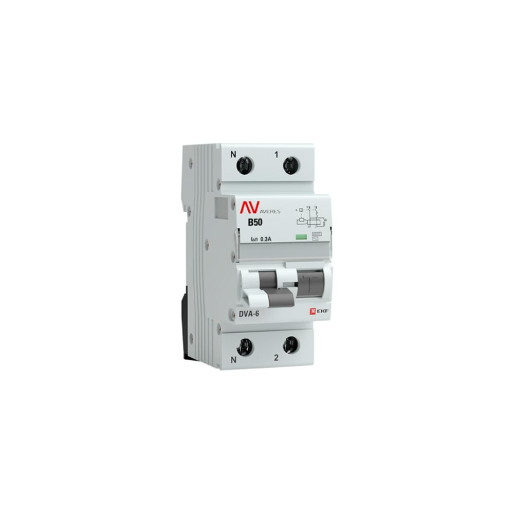 Дифференциальный автомат EKF AVERES DVA-6, 1P+N, 50А, 300мА, 6кА, SQ ...