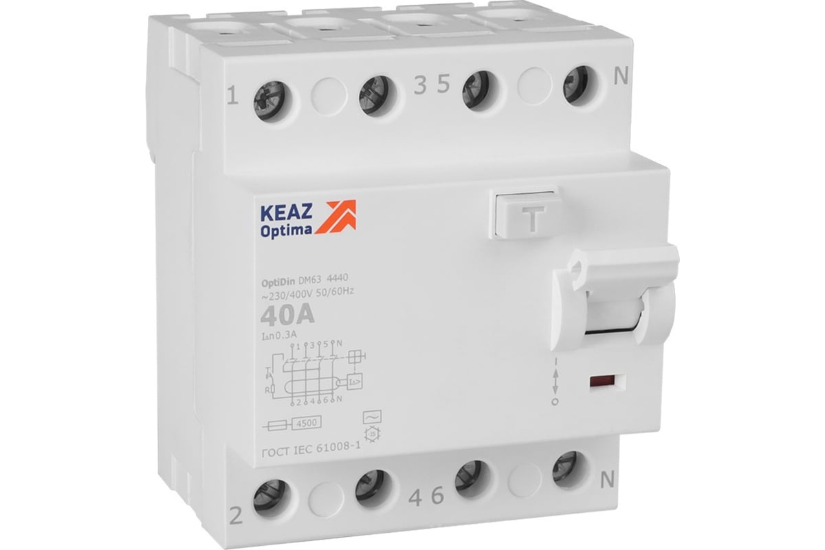 Выключатель дифференциального тока КЭАЗ без защиты от сверхтоков OptiDin DM63-4440-AC-4,5-УХЛ4 ...