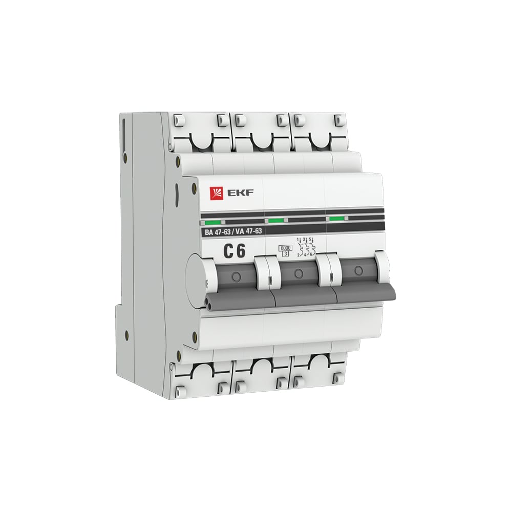 Автоматический выключатель EKF 3P, 6А, 6кА, ВА47-63, PROxima SQmcb4763 ...