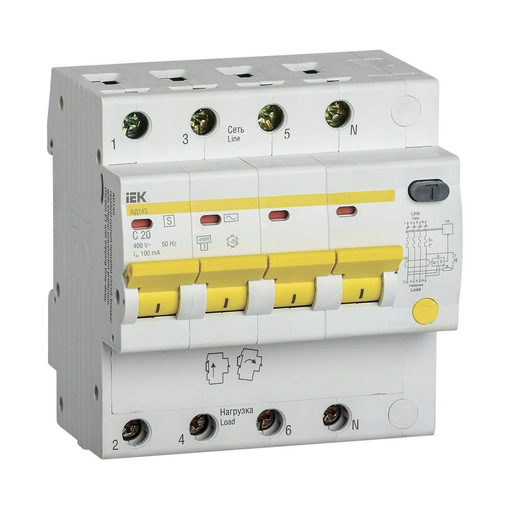 Дифференциальный автомат IEK АД14S, 4Р, 20А, 300мА MAD13-4-020-C-300 - выгодная цена, отзывы ...