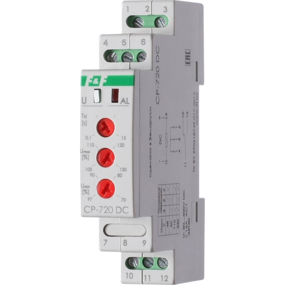 Реле напряжения Евроавтоматика F&F CP-720DC контроль верхнего и нижнего значений напряжения ...